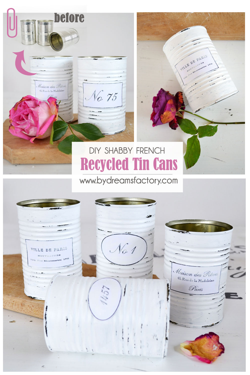 DIY Shabby French recycled tin cans - Dreams Factory